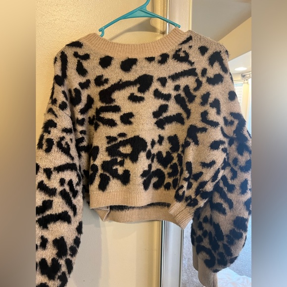 12th Tribe | Sweaters | 2th Tribe Cropped Leopard Print Wool Sweater ...